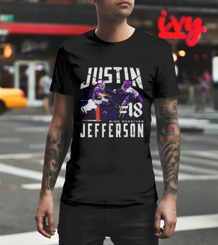 Justin Jefferson Minnesota Vikings Wide Receiver #18 Touchdown Dive T-Shirt