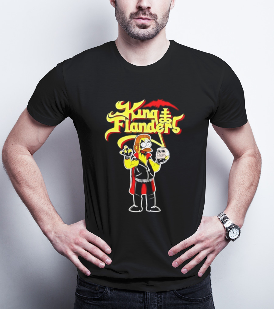 King Flanders Ned Flanders Metal Skull Holding Flowers And Skull T-Shirt