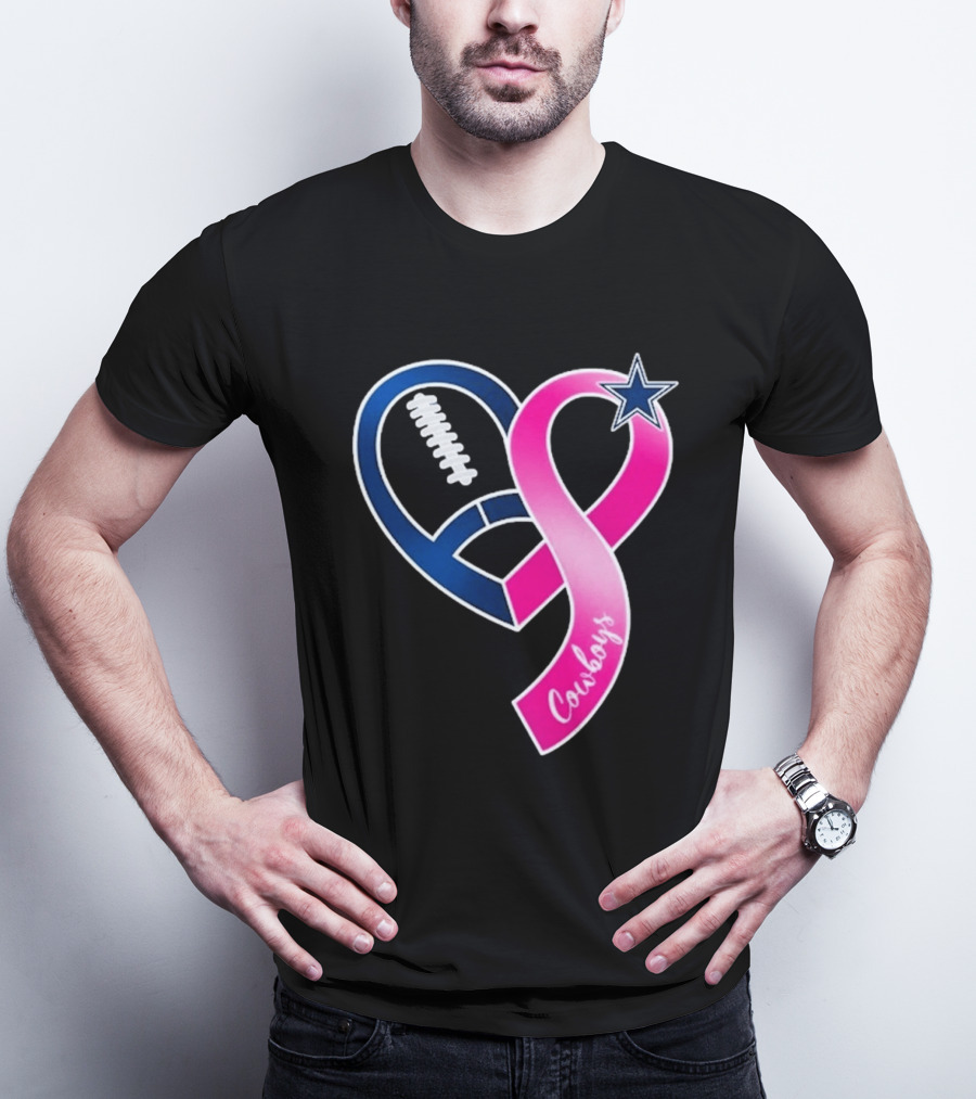 Dallas Cowboys Pink Ribbon Heart Breast Cancer Awareness 2026 T-Shirt