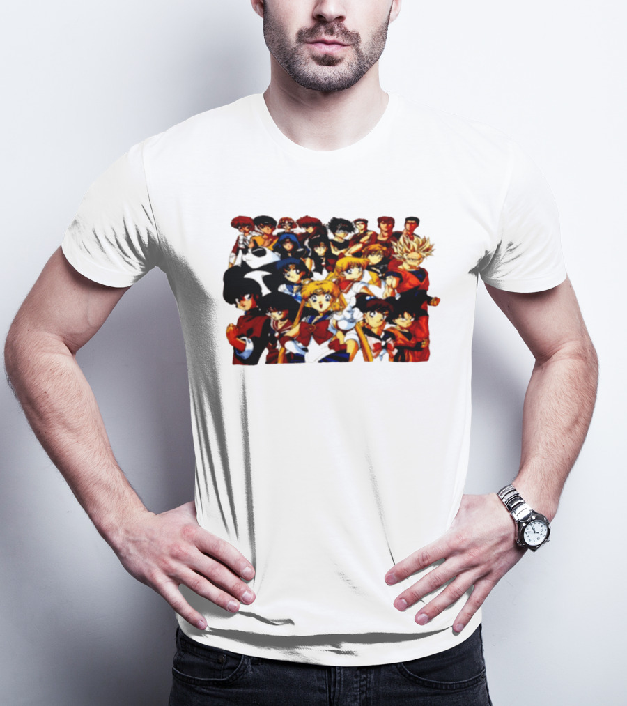 Anime Collage 9 Cartoon Sailor Moon Dragon Ball Z Characters T-Shirt