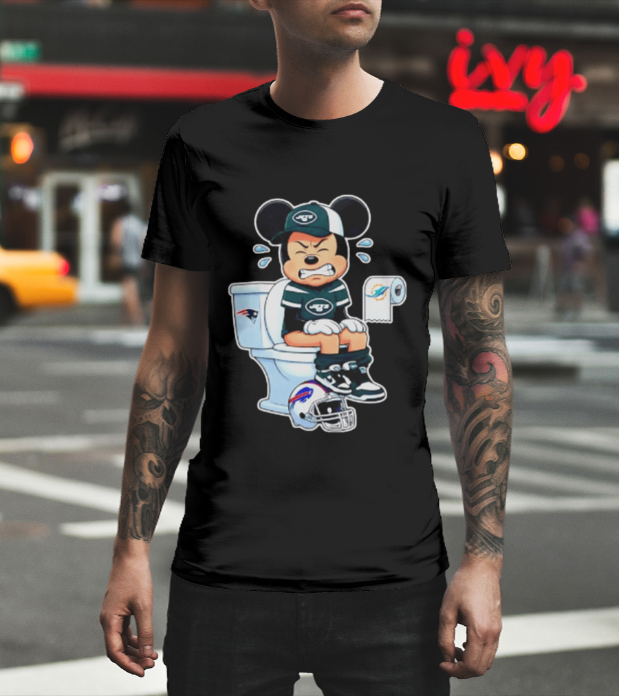 Mickey Jets Toilet Frustration Patriots Dolphins Bills Rivalry T-Shirt