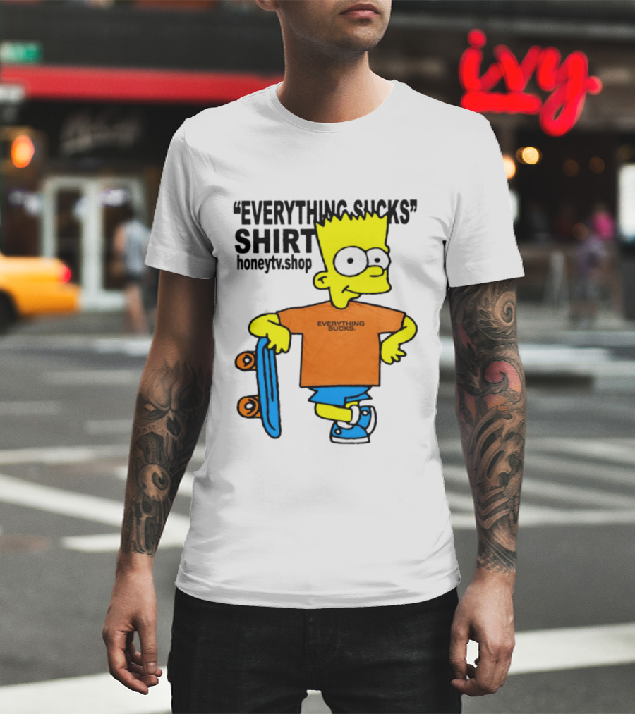 Bart Simpson Everything Sucks Skateboard Homage The Simpsons T-Shirt