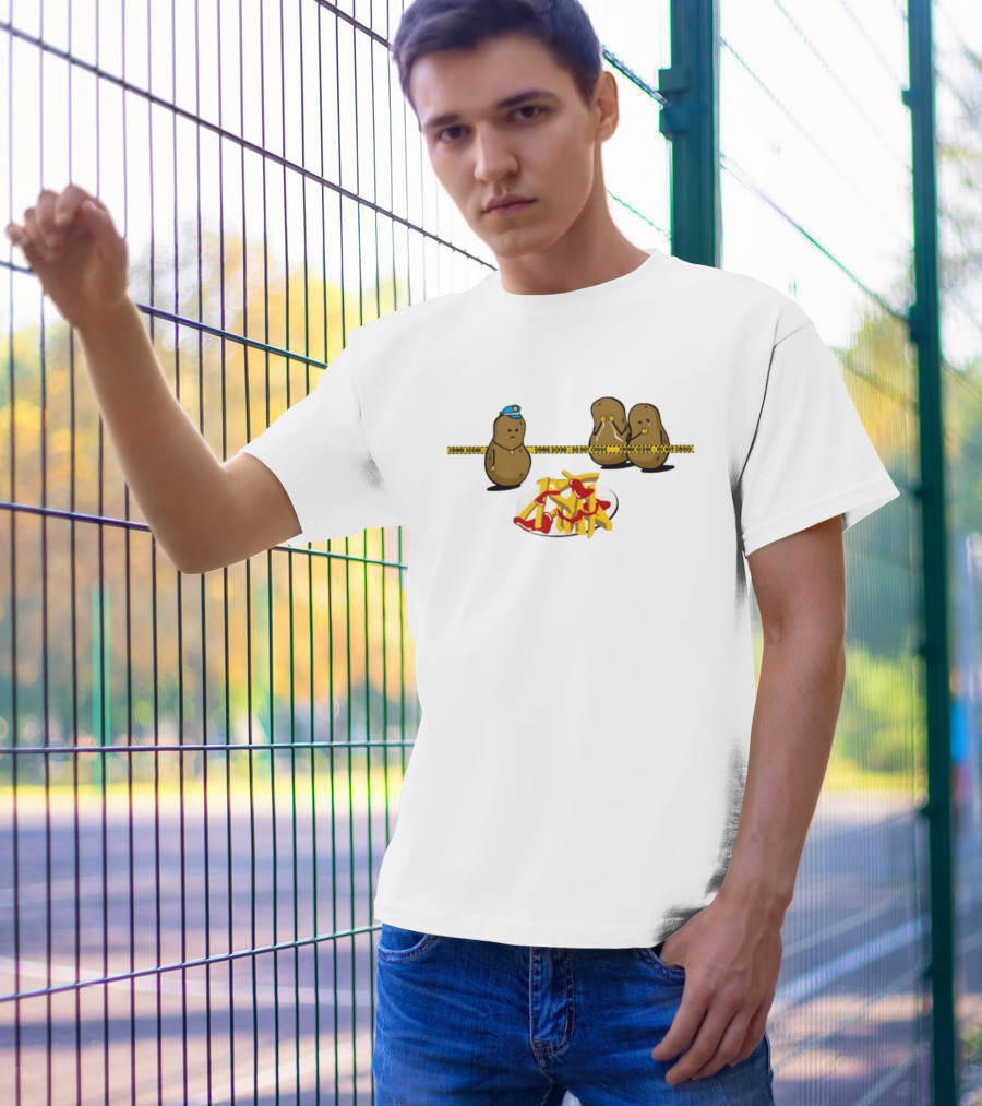 Crime Scene Do Not Cross Potato Fries Funny Cartoon Mash Up T-Shirt