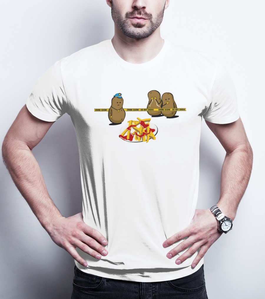Crime Scene Do Not Cross Potato Fries Funny Cartoon Mash Up T-Shirt