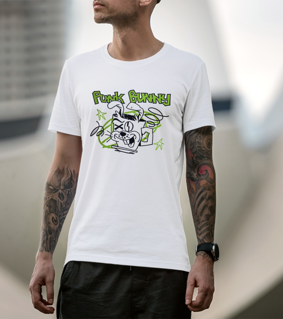 Punk Bunny Coffee Green Day Style Spiral Stars T-Shirt
