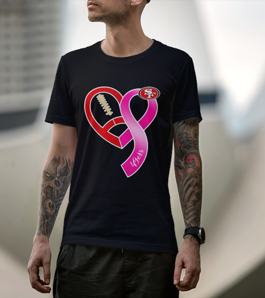 San Francisco 49ers Pink Ribbon Heart Breast Cancer Awareness 2026 T-Shirt