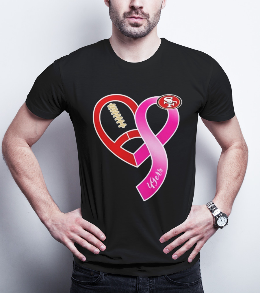 San Francisco 49ers Pink Ribbon Heart Breast Cancer Awareness 2026 T-Shirt