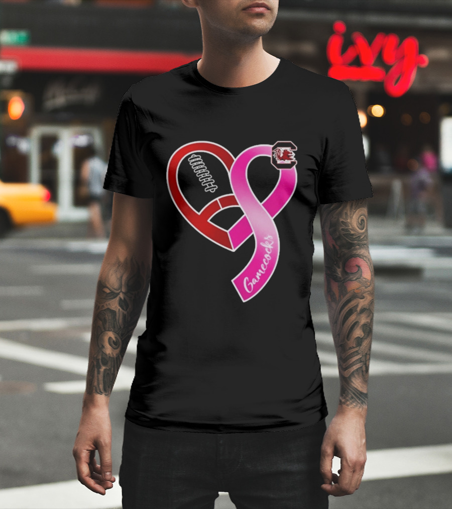 South Carolina Gamecocks Breast Cancer Awareness Ribbon Heart 2026 T-Shirt