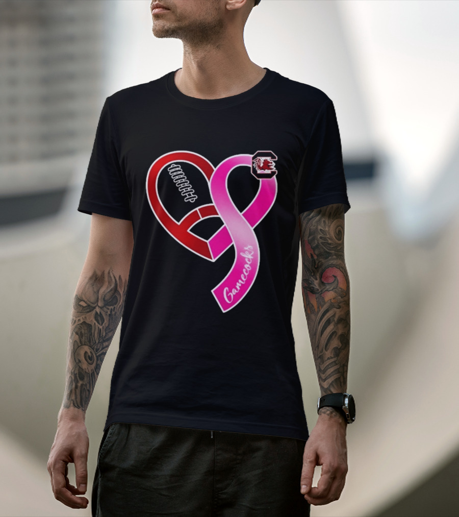 South Carolina Gamecocks Breast Cancer Awareness Ribbon Heart 2026 T-Shirt
