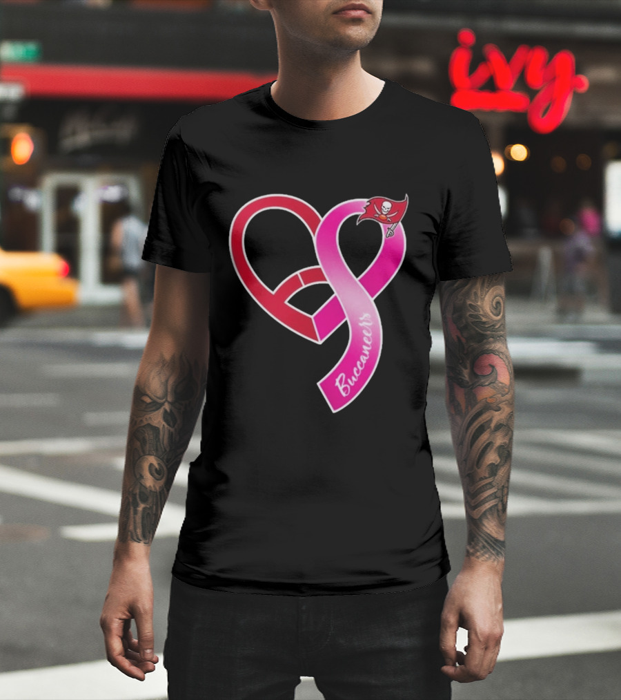 Tampa Bay Buccaneers Heart Ribbon Breast Cancer Awareness 2026 Flag T-Shirt