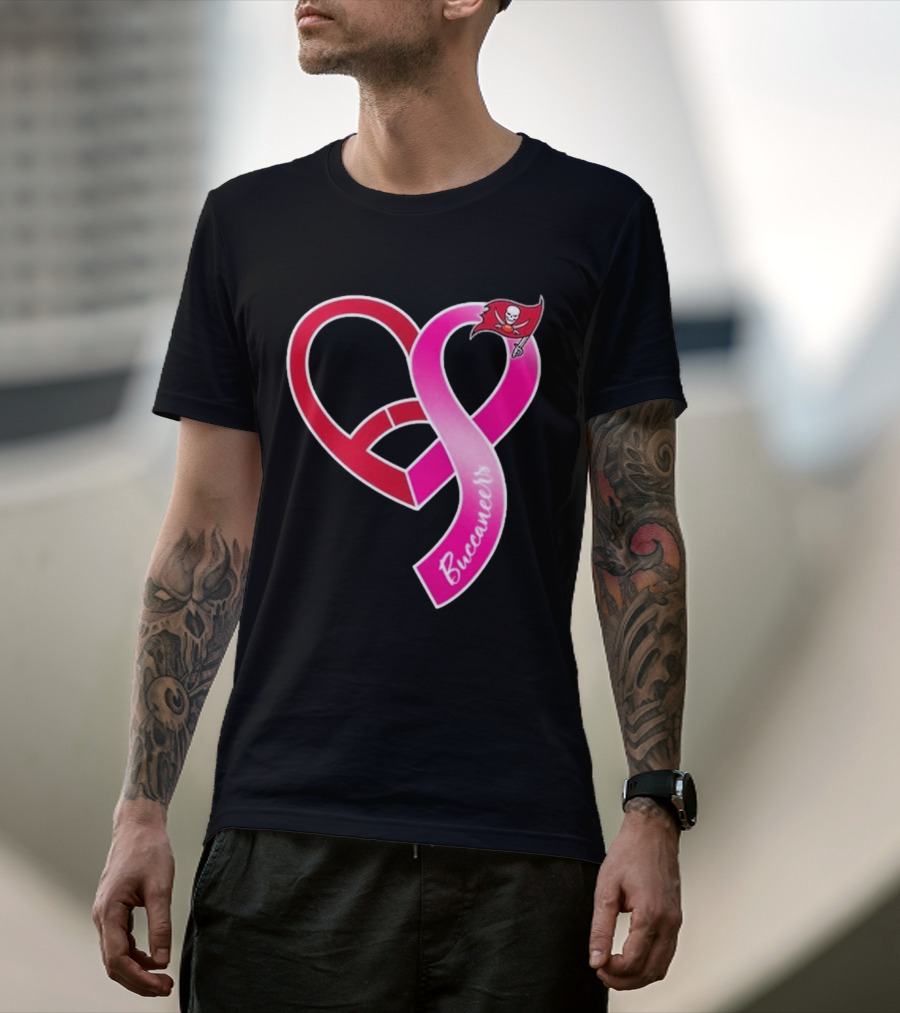 Tampa Bay Buccaneers Heart Ribbon Breast Cancer Awareness 2026 Flag T-Shirt