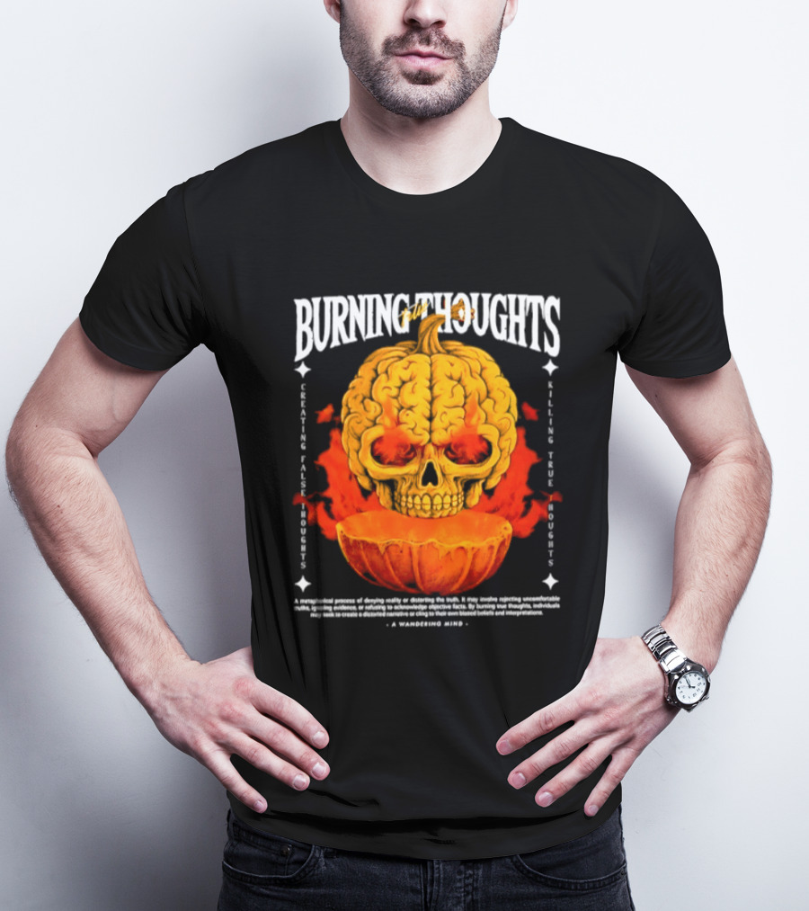 Burning Thoughts Halloween Skull Pumpkin Fire Poem T-Shirt