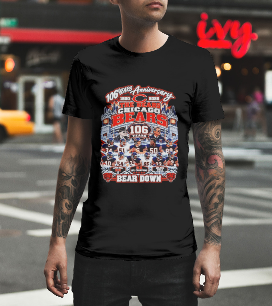 106 Years Anniversary 1920 2026 The Bears Chicago Bears 9x NFL Champions Soldier Field Bear Down T-Shirt