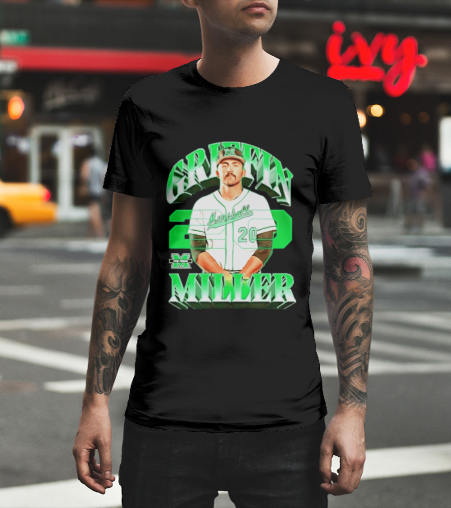 Marshall Thundering Herd NCAA Baseball Griffin Miller 20 Player Image T-Shirt