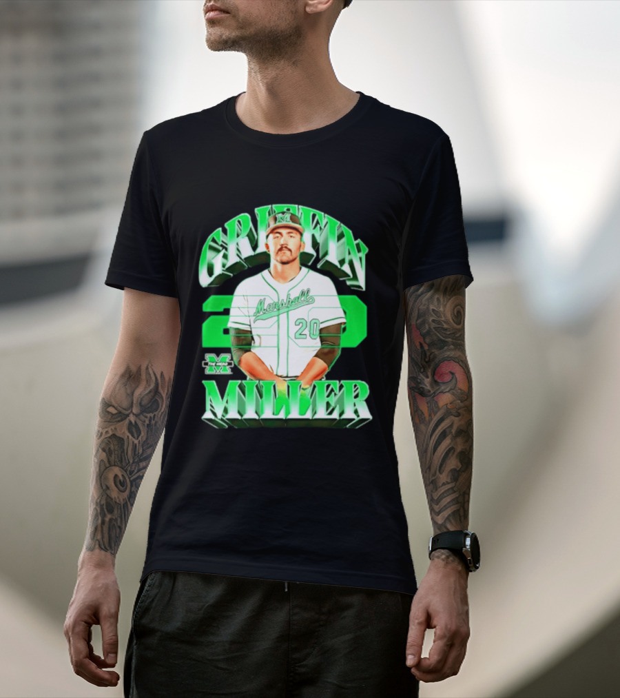 Marshall Thundering Herd NCAA Baseball Griffin Miller 20 Player Image T-Shirt