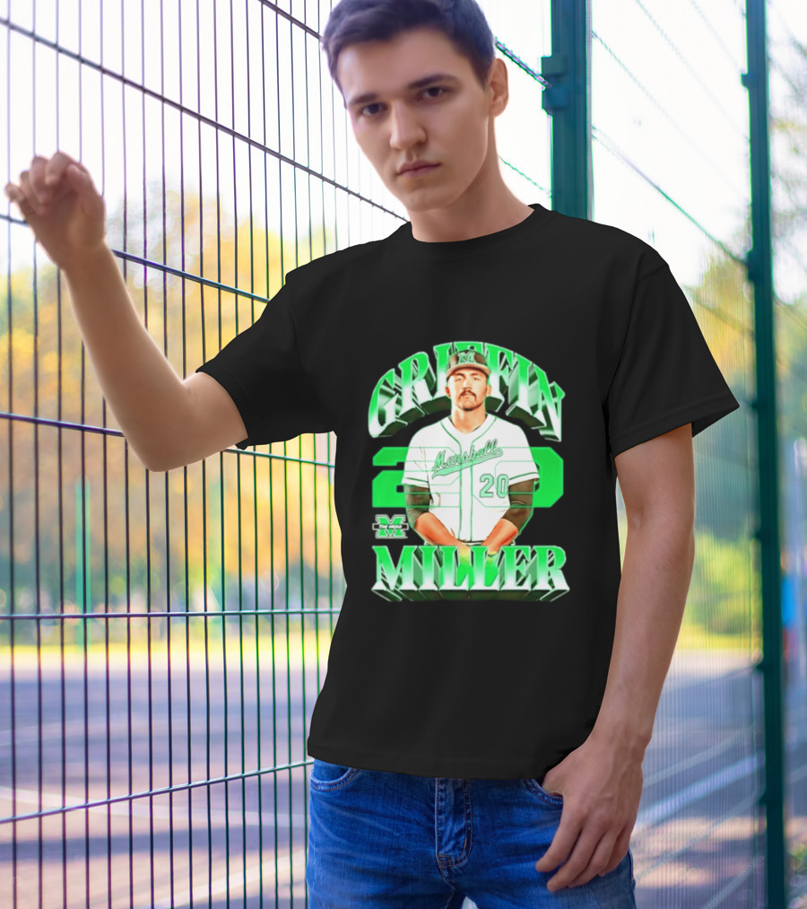 Marshall Thundering Herd NCAA Baseball Griffin Miller 20 Player Image T-Shirt