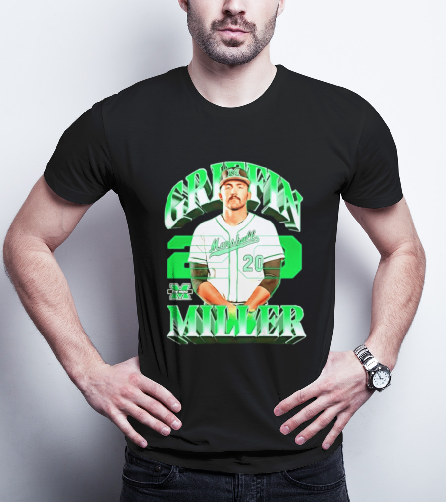 Marshall Thundering Herd NCAA Baseball Griffin Miller 20 Player Image T-Shirt