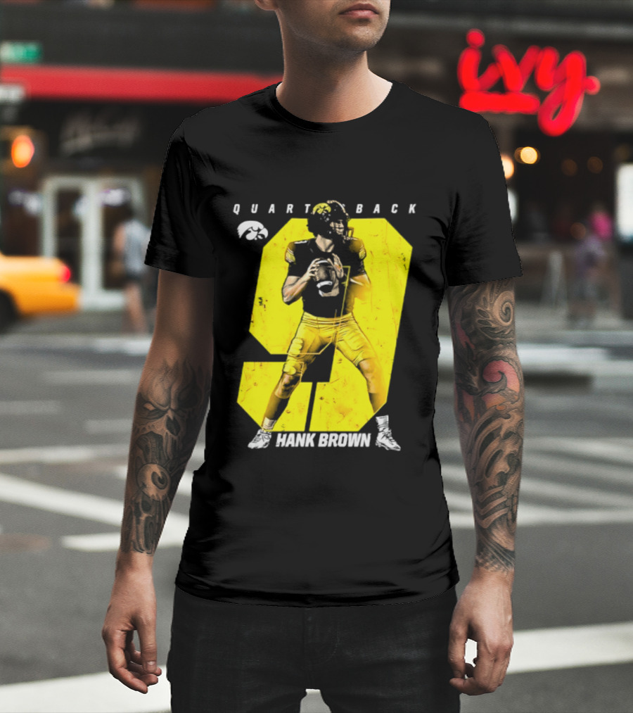 Hank Brown 9 Iowa Hawkeyes NCAA Football Quarterback Player Number T-Shirt