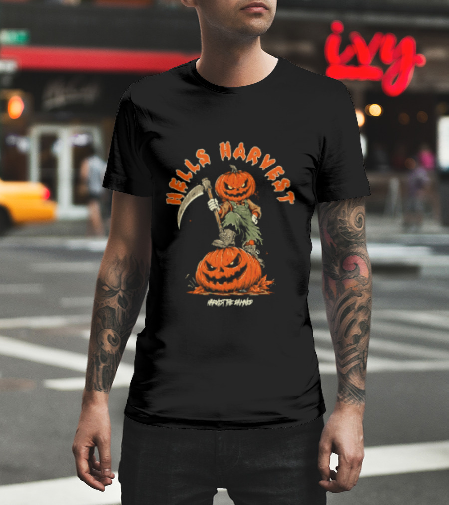 Hells Harvest Pumpkin Reaper Halloween Harvest The Damned T-Shirt