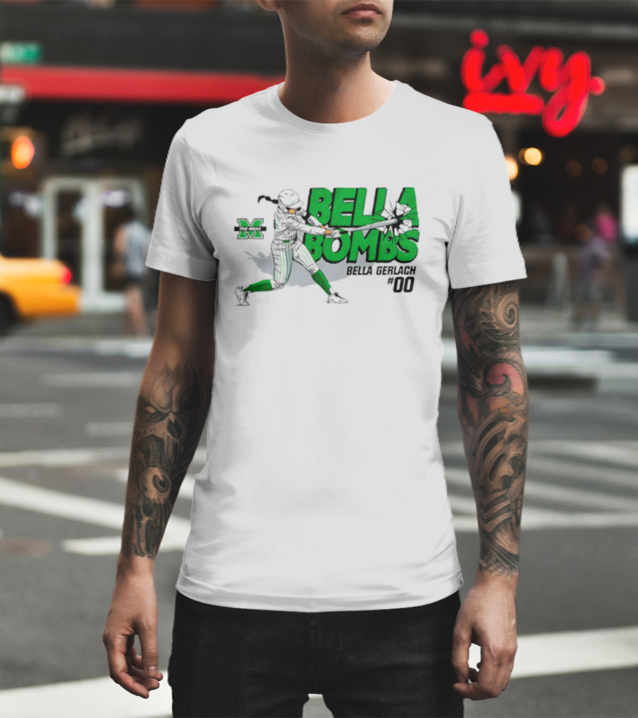 Marshall Thundering Herd Bella Bombs Bella Gerlach #00 NCAA Softball T-Shirt