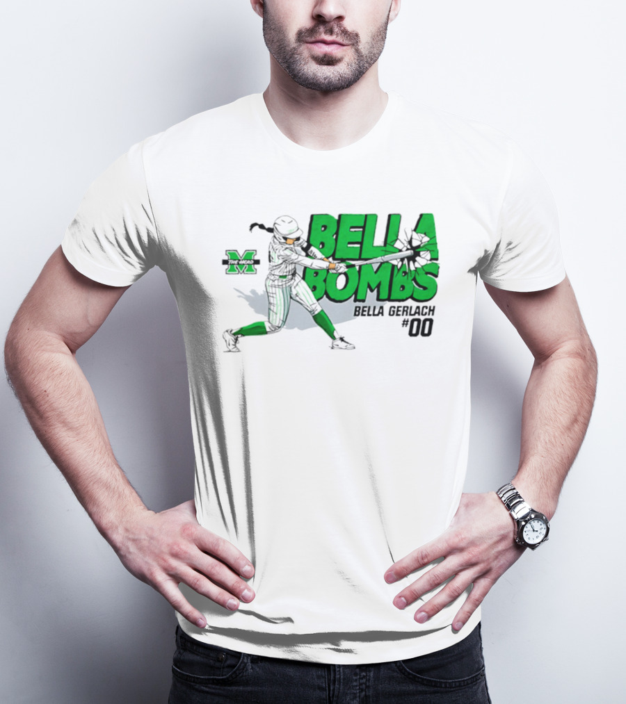 Marshall Thundering Herd Bella Bombs Bella Gerlach #00 NCAA Softball T-Shirt
