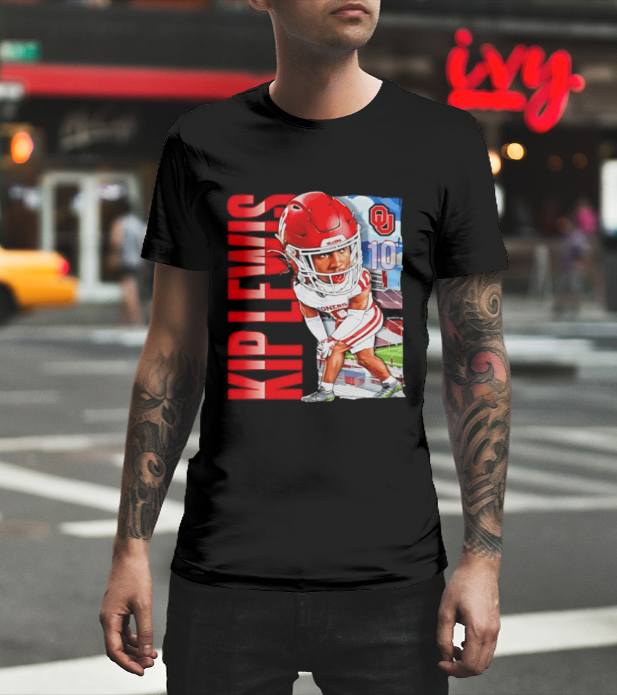 Kip Lewis 10 Oklahoma Sooners NCAA Football Player Caricature T-Shirt