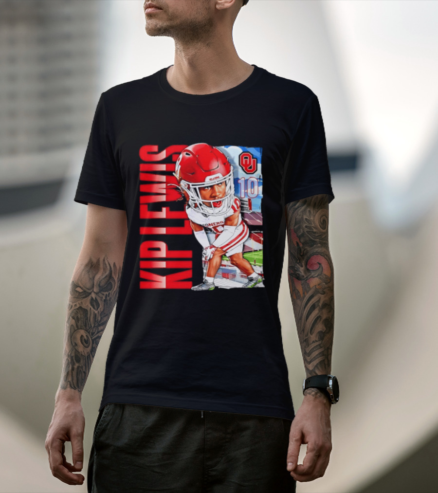 Kip Lewis 10 Oklahoma Sooners NCAA Football Player Caricature T-Shirt