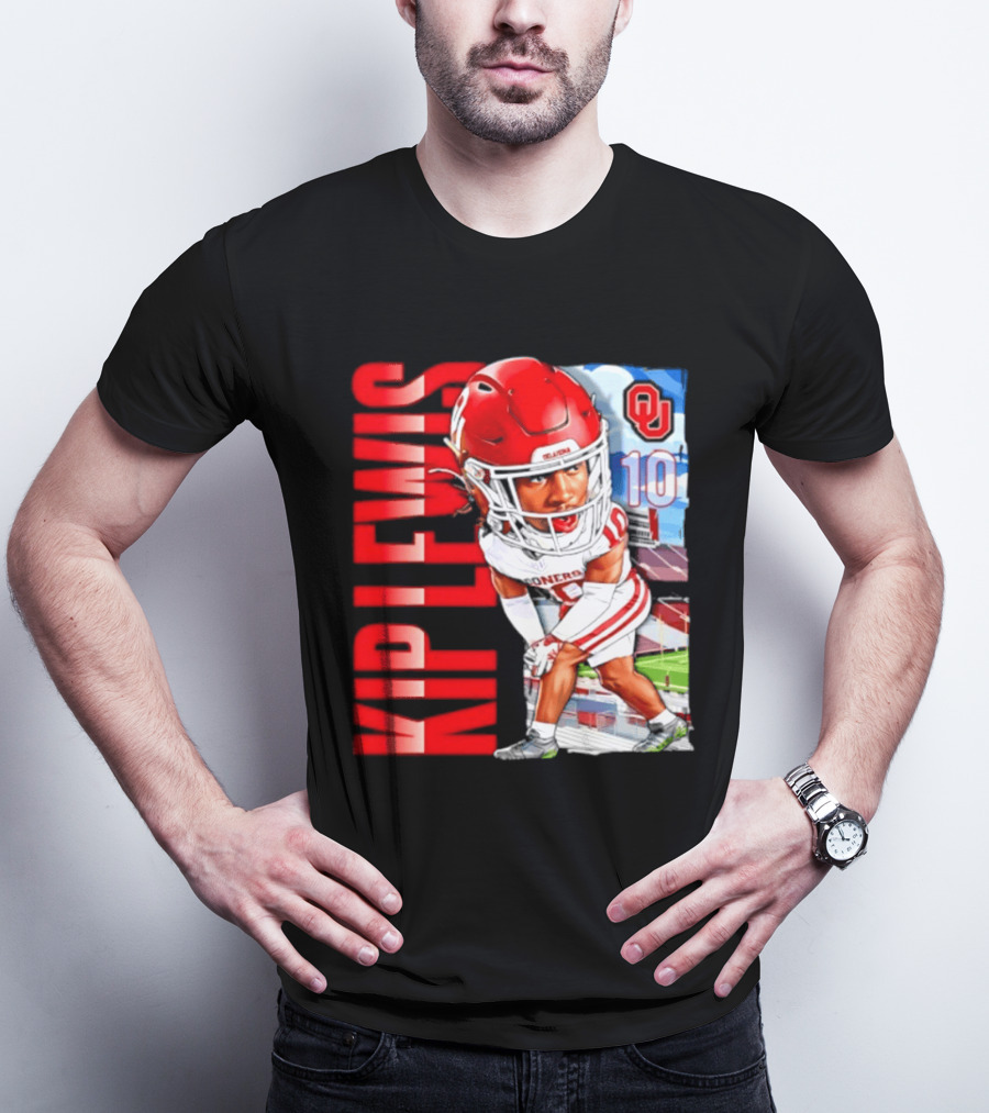 Kip Lewis 10 Oklahoma Sooners NCAA Football Player Caricature T-Shirt