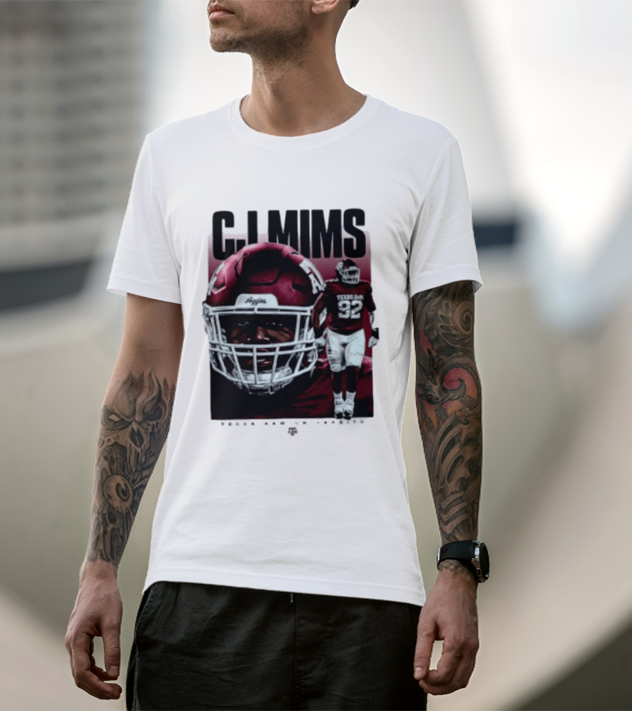 CJ Mims 92 Texas A&M Football NCAA Player T-Shirt