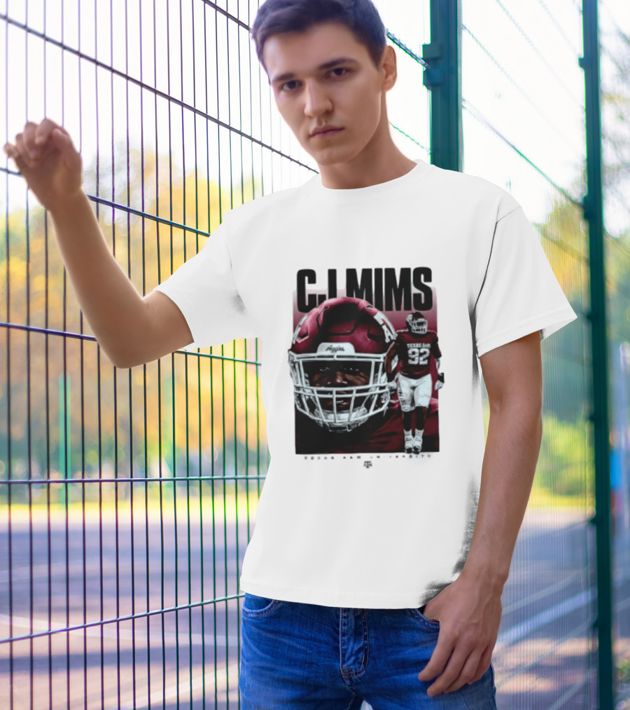 CJ Mims 92 Texas A&M Football NCAA Player T-Shirt