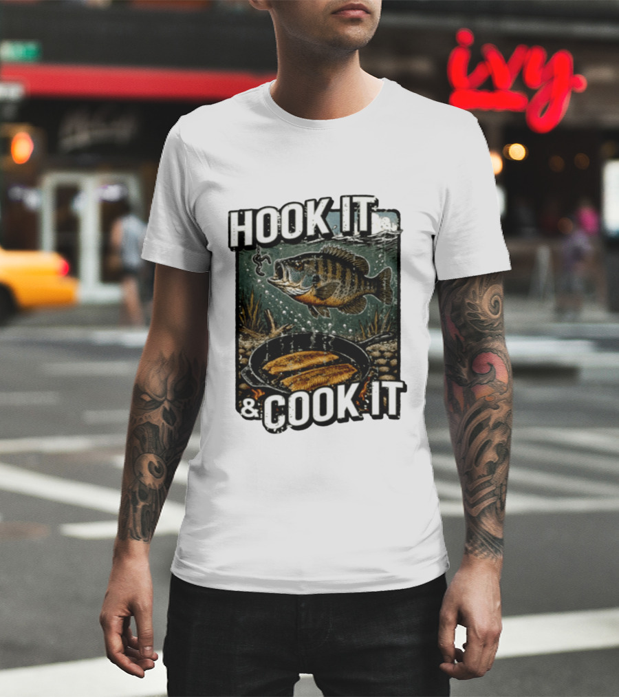 Hook It And Cook It Fishing Panfish Cast Iron Skillet T-Shirt