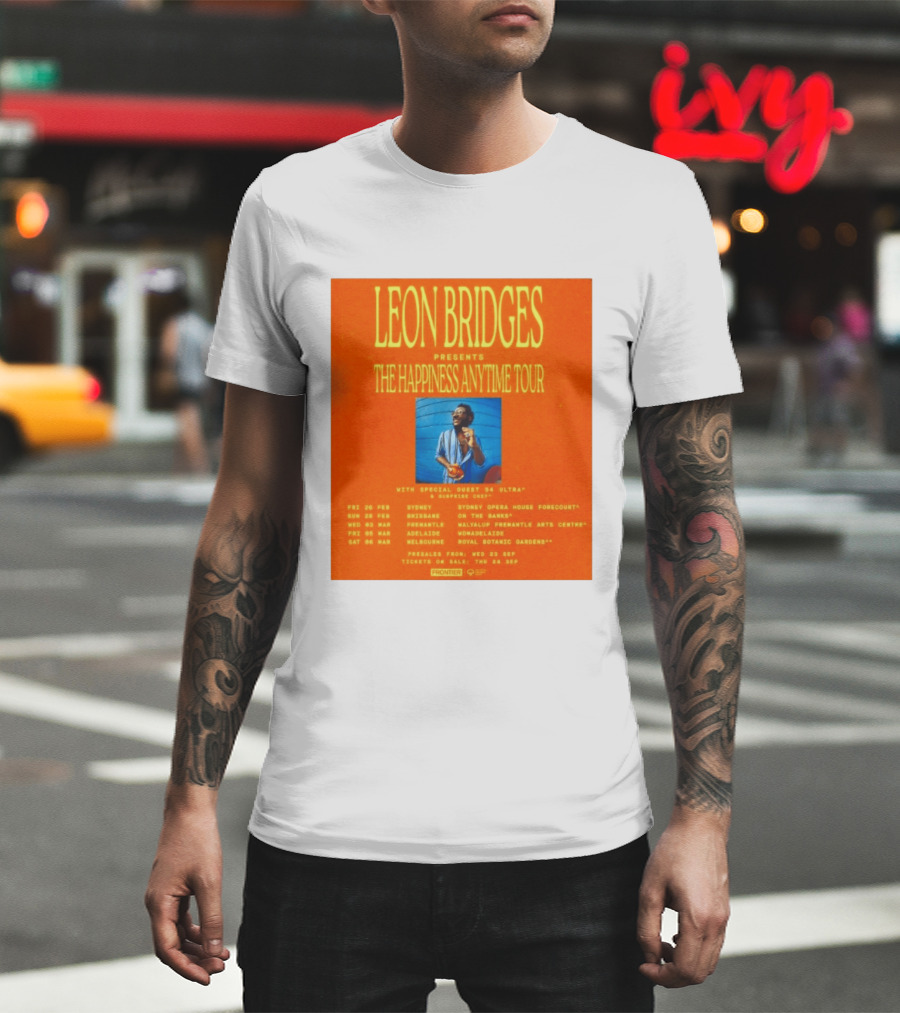 Leon Bridges Presents The Happiness Anytime Tour 2026 With Special Guests Australia Dates T-Shirt