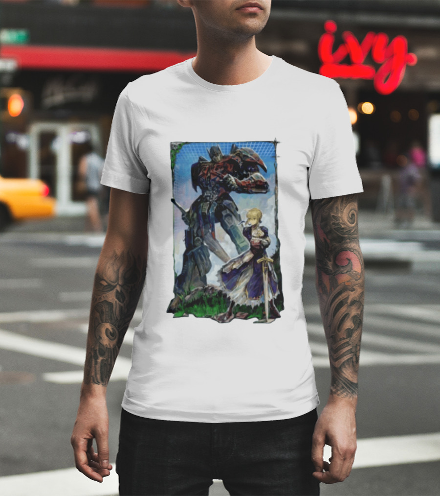 Optimus Prime Transformers With Saber Fate Stay Night Anime T-Shirt