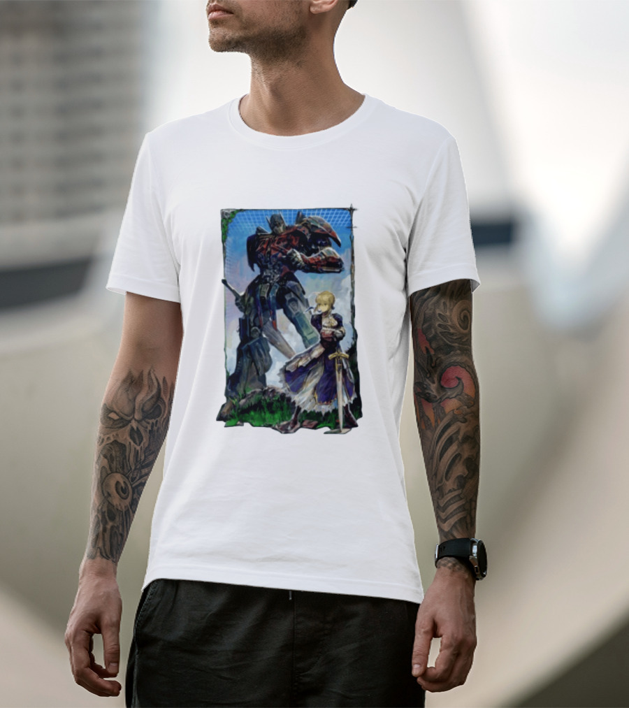 Optimus Prime Transformers With Saber Fate Stay Night Anime T-Shirt