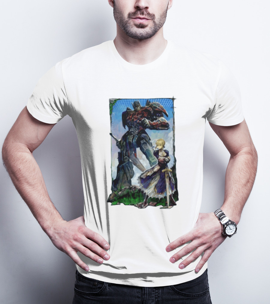 Optimus Prime Transformers With Saber Fate Stay Night Anime T-Shirt