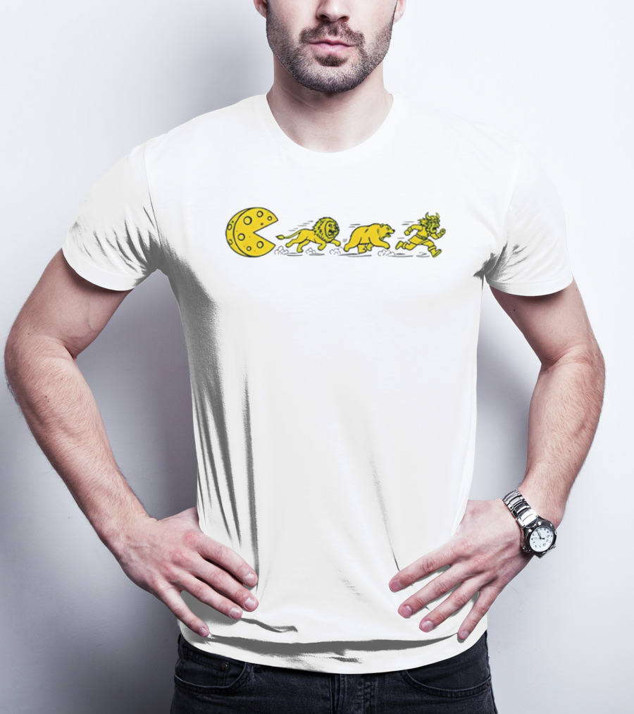 Pac Man Cheesehead Chasing Lions Bears Vikings T-Shirt