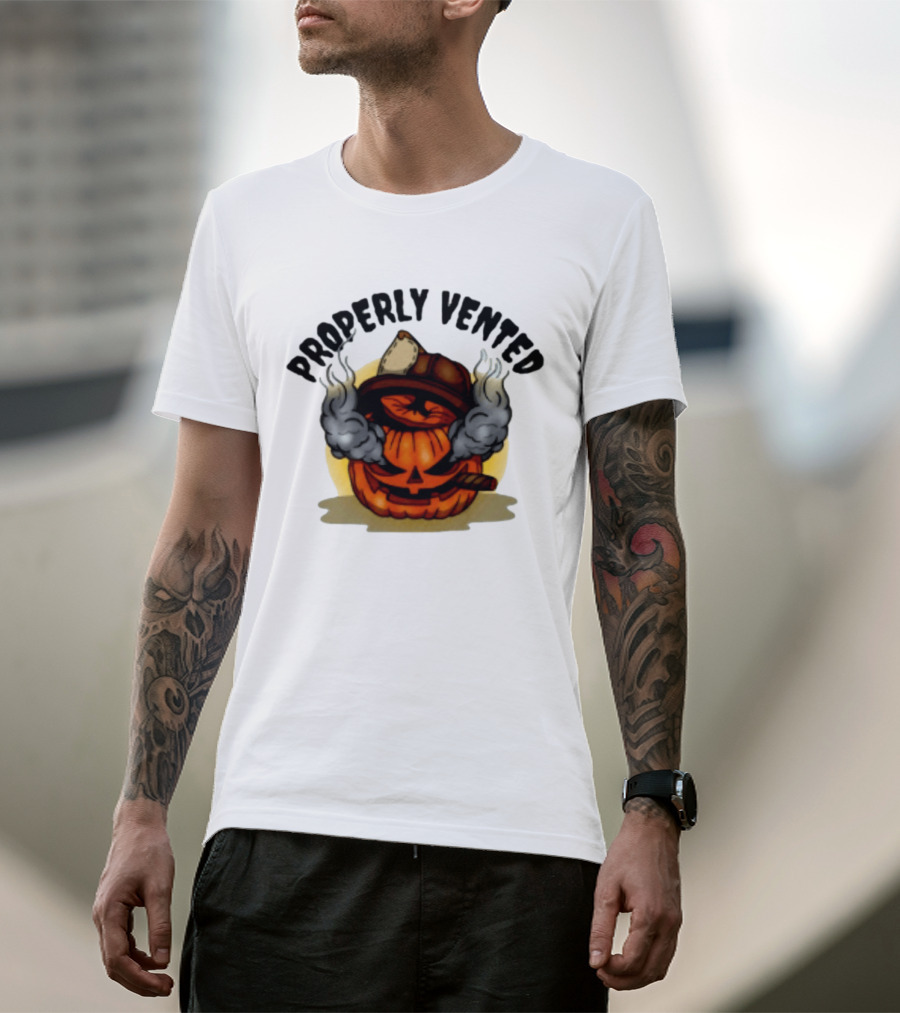 Properly Vented Firefighter Pumpkin Halloween Smoky Jack O' Lantern T-Shirt