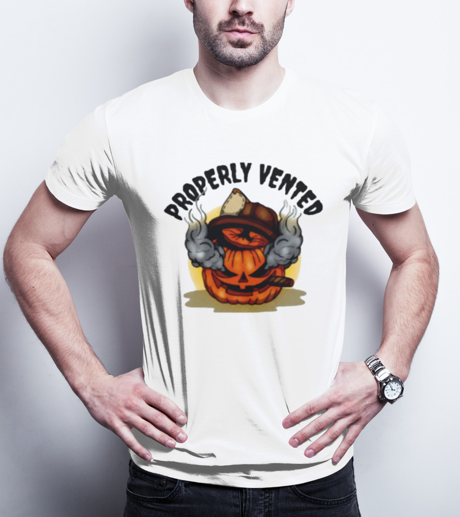 Properly Vented Firefighter Pumpkin Halloween Smoky Jack O' Lantern T-Shirt