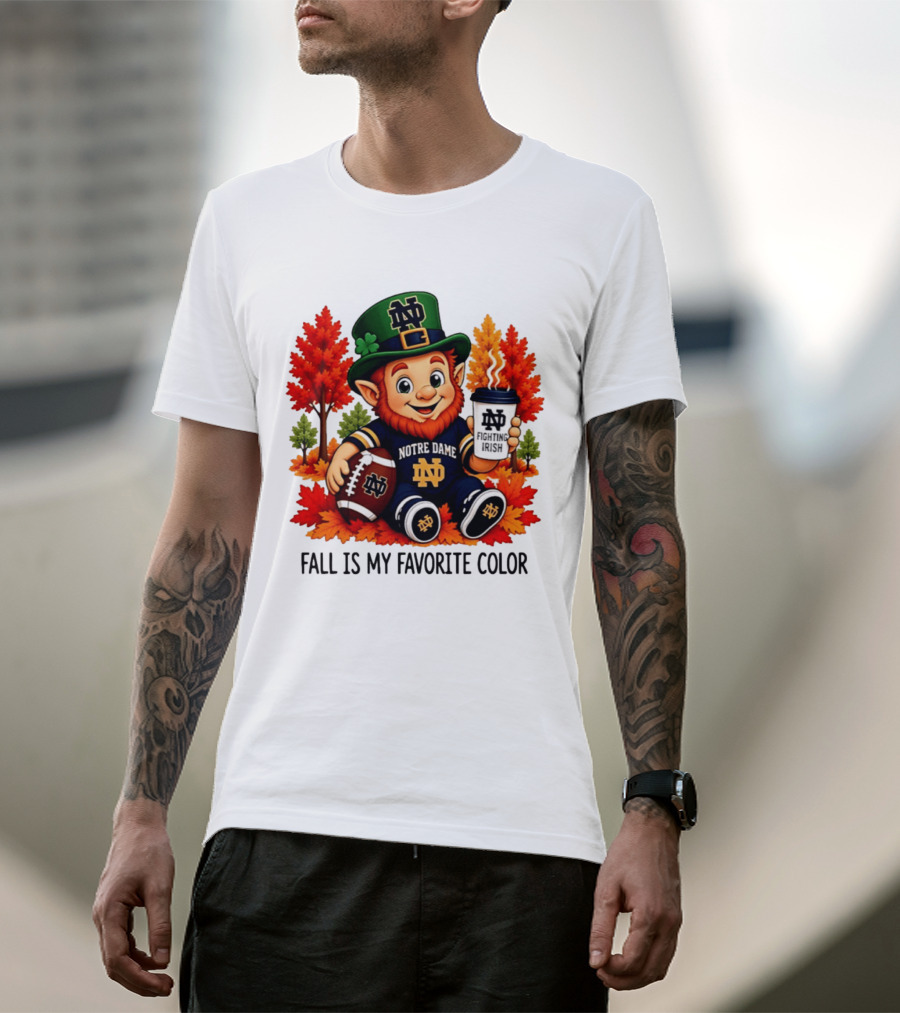 Notre Dame Fighting Irish Leprechaun Fall Is My Favorite Color Football T-Shirt