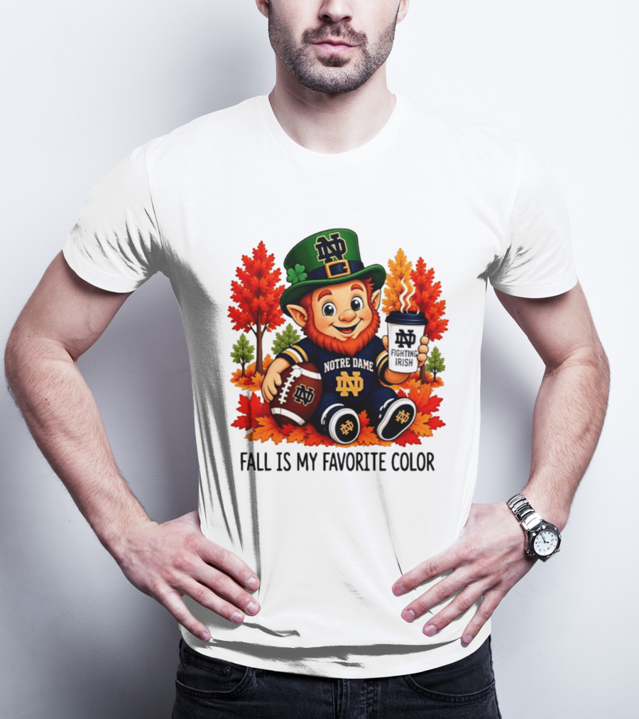 Notre Dame Fighting Irish Leprechaun Fall Is My Favorite Color Football T-Shirt