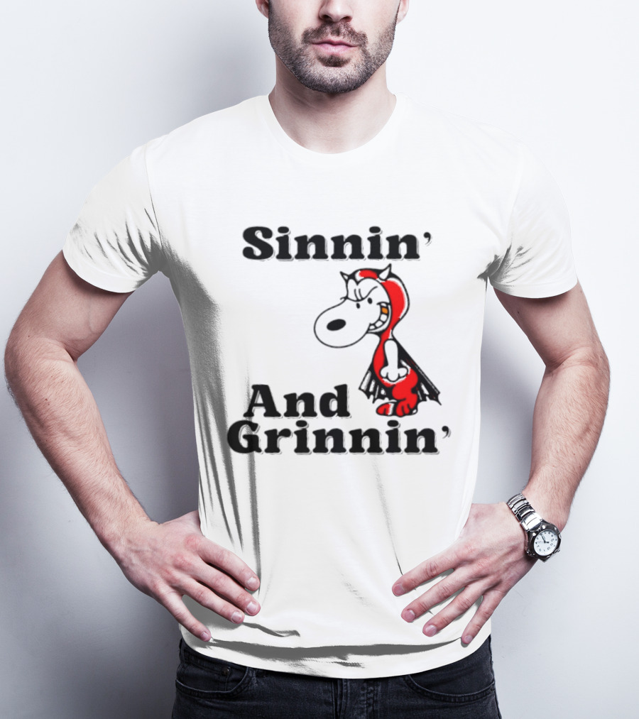 Sinnin' And Grinnin' Snoopy Devil Peanuts Cartoon T-Shirt