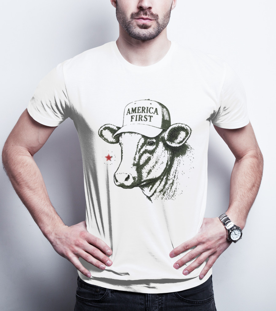 America First Hat Cow Star T-Shirt