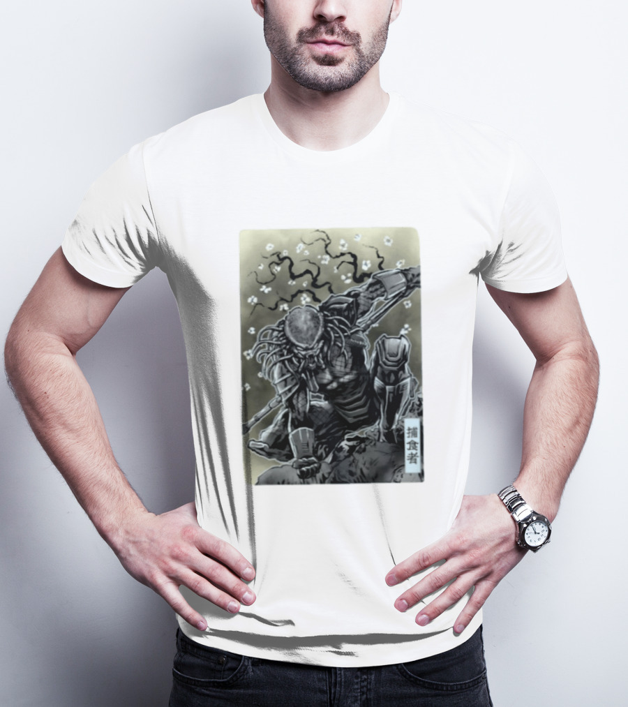 Yautja Samurai Mashup With Cherry Blossoms T-Shirt