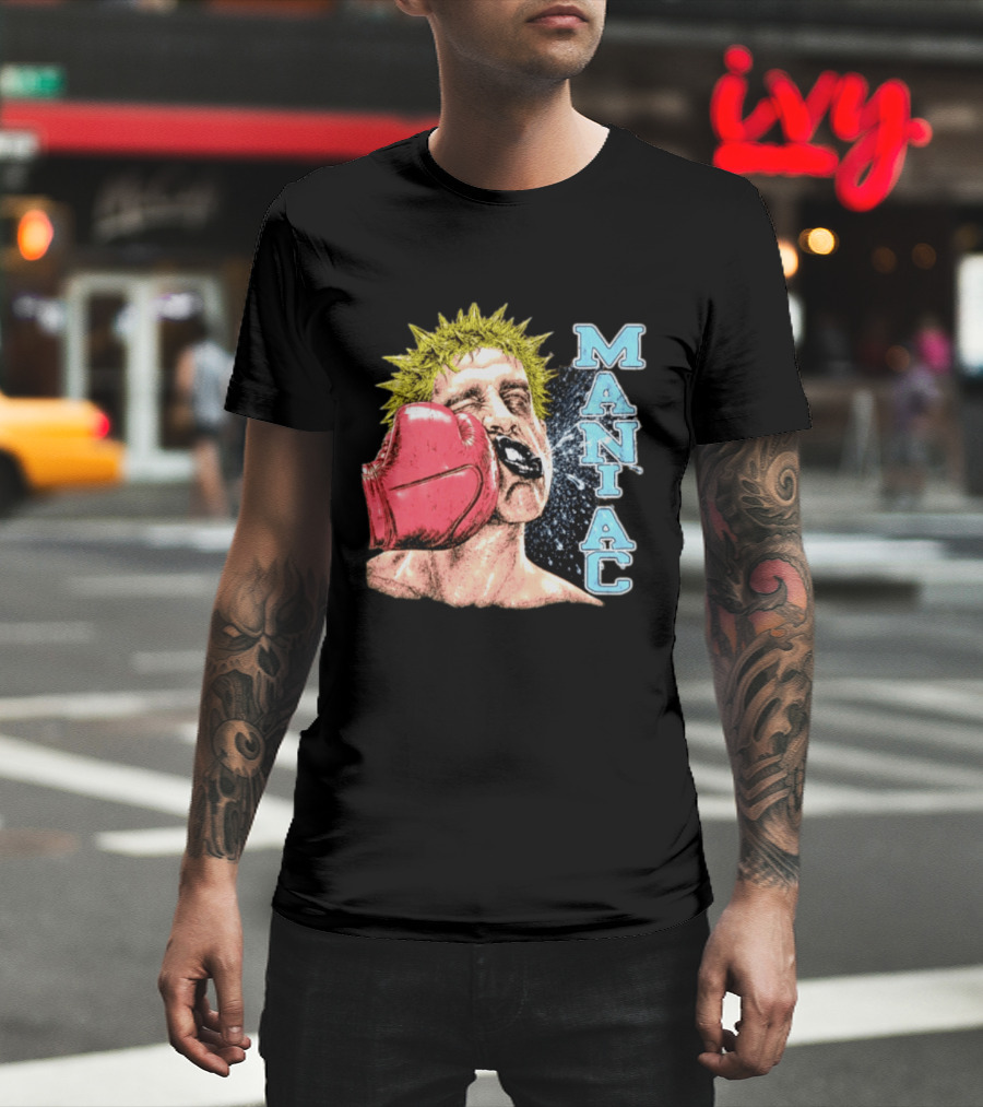 Maniac Boxer Punching Face With Red Glove And Spiky Green Hair T-Shirt