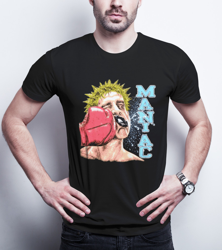 Maniac Boxer Punching Face With Red Glove And Spiky Green Hair T-Shirt