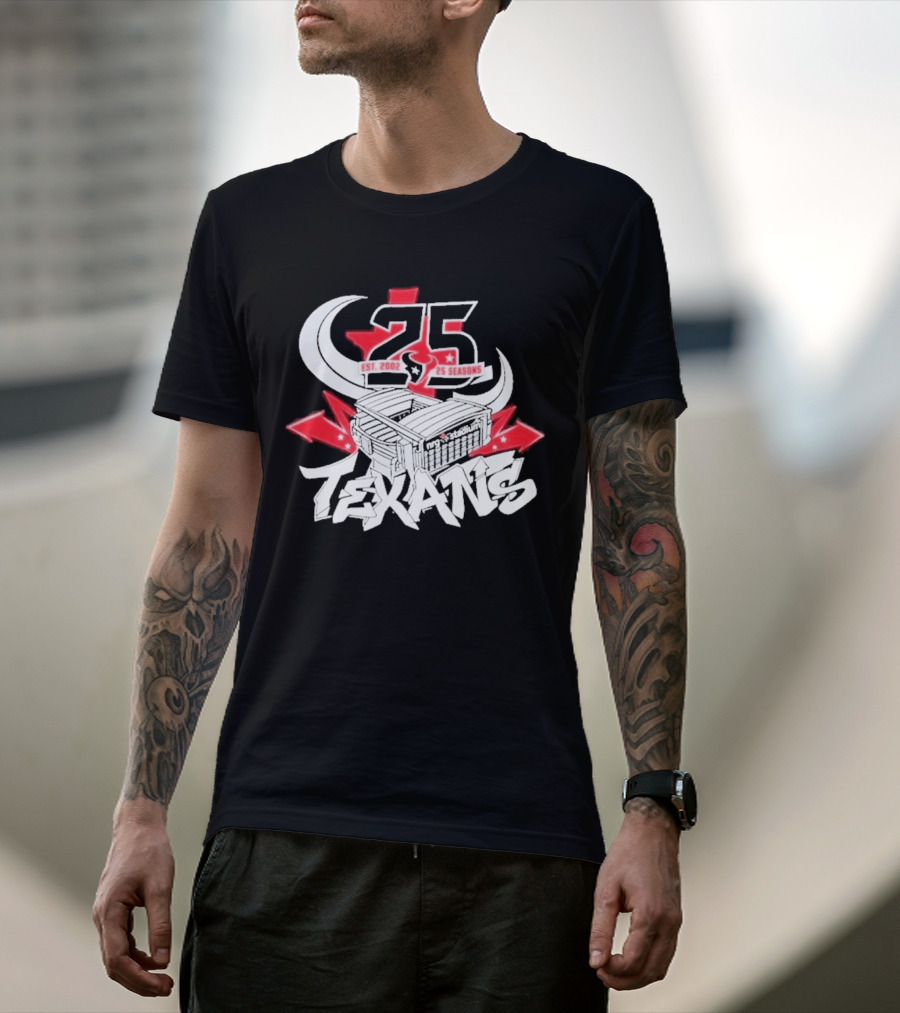 Est 2002 Texans 25 Seasons Stadium Horns Banners T-Shirt