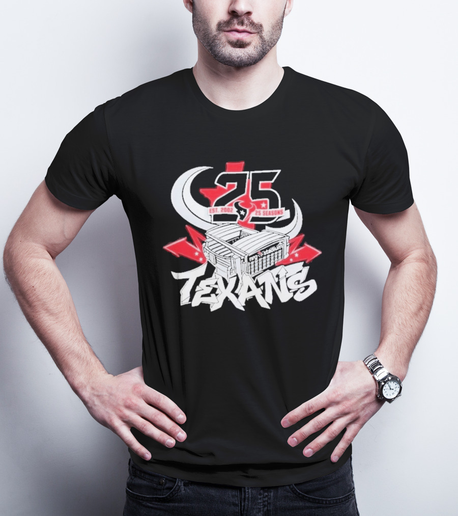 Est 2002 Texans 25 Seasons Stadium Horns Banners T-Shirt