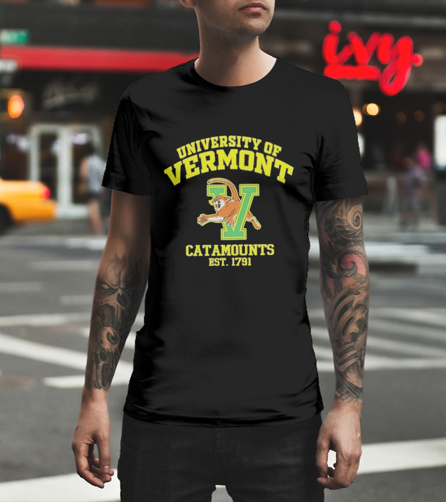University Of Vermont Catamounts Est 1791 Iconic V Symbol With Panther T-Shirt