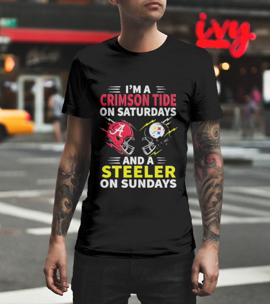 I'm A Crimson Tide On Saturdays And A Steeler On Sundays Football Helmet Fan Gear T-Shirt