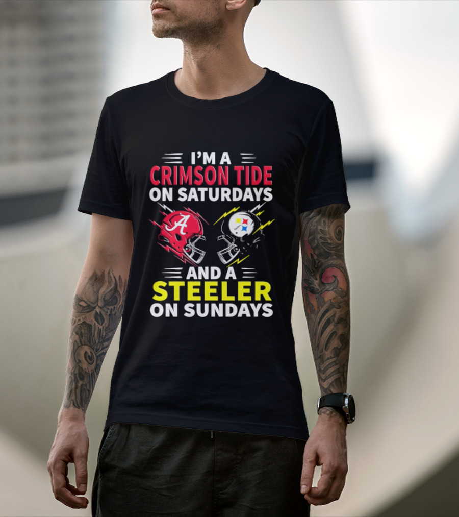 I'm A Crimson Tide On Saturdays And A Steeler On Sundays Football Helmet Fan Gear T-Shirt